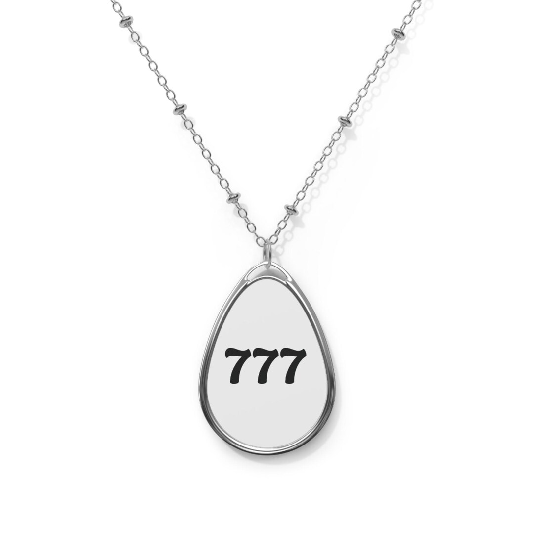 777 Oval Necklace | Teardrop Pendant With Lucky Number Charm - Etsy