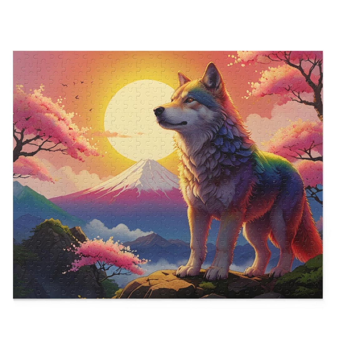 Japanese Mount Fuji Cherry Blossoms Wolf Art Puzzle, 120/252/500 Piece ...