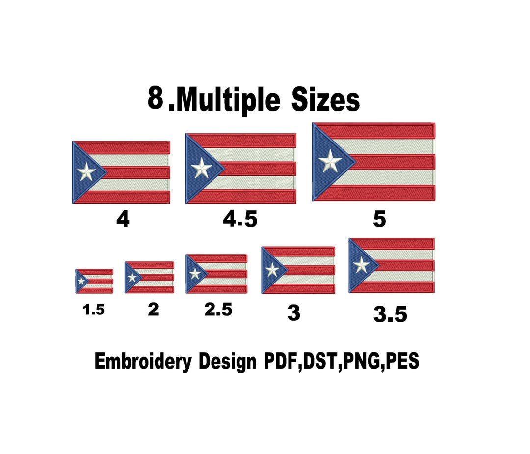 Puerto Rico Flag Machine Embroidery Design: 8 Sizes, PR Flag , Custom ...