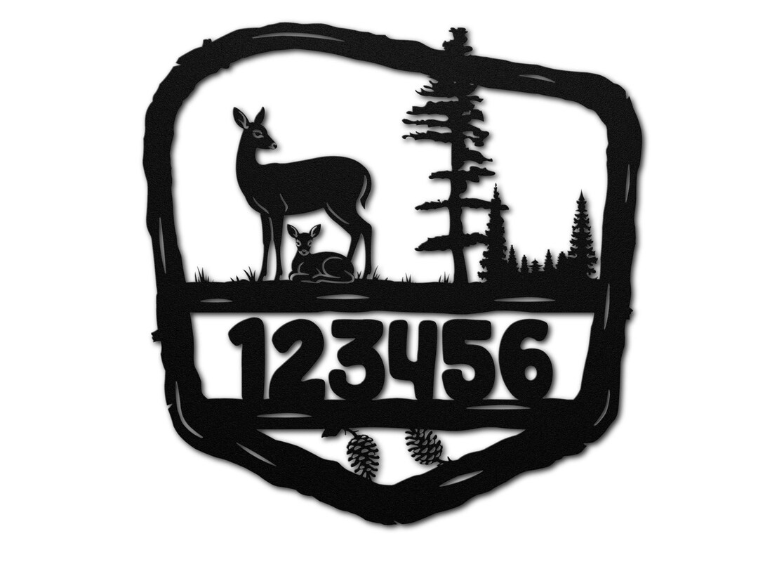 Personalized Deer Address Sign – Rustic Doe and Fawn Metal House Number ...