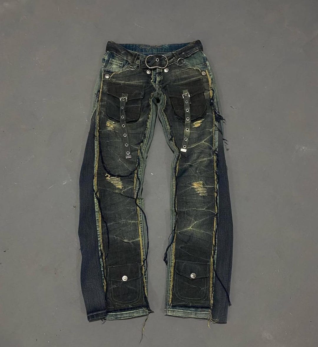 Y2K Cyber Grunge Jeans Reworked - Distressed Patchwork Cargo Denim ...