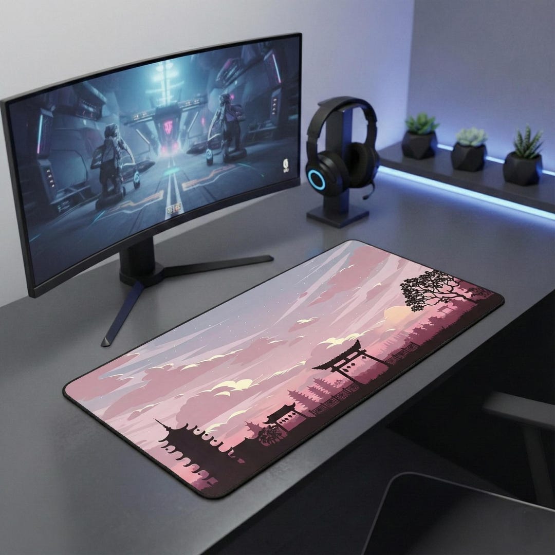 Sakura Cherry Blossom Mousepad | Pink Torii Gate Desk Mat, Japanese ...