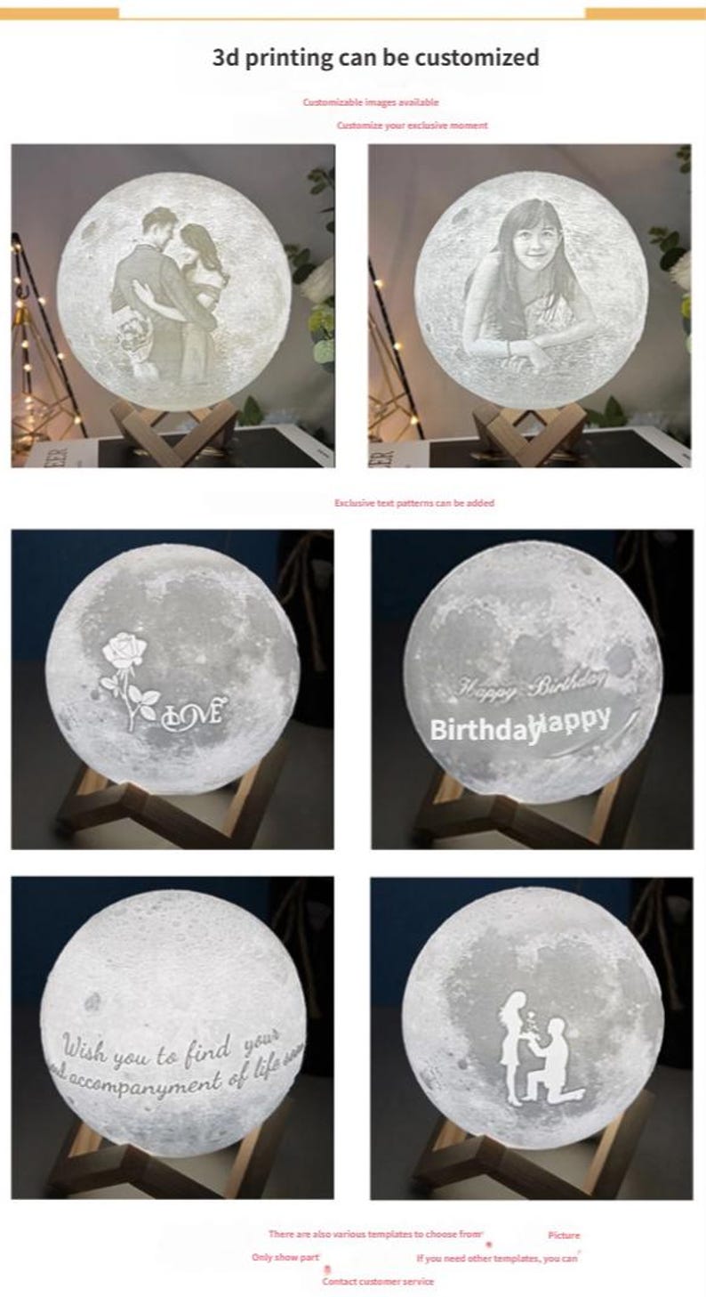 Custom 3D Printed Moon Lamp, Personalized Photo Couple Portrait ...