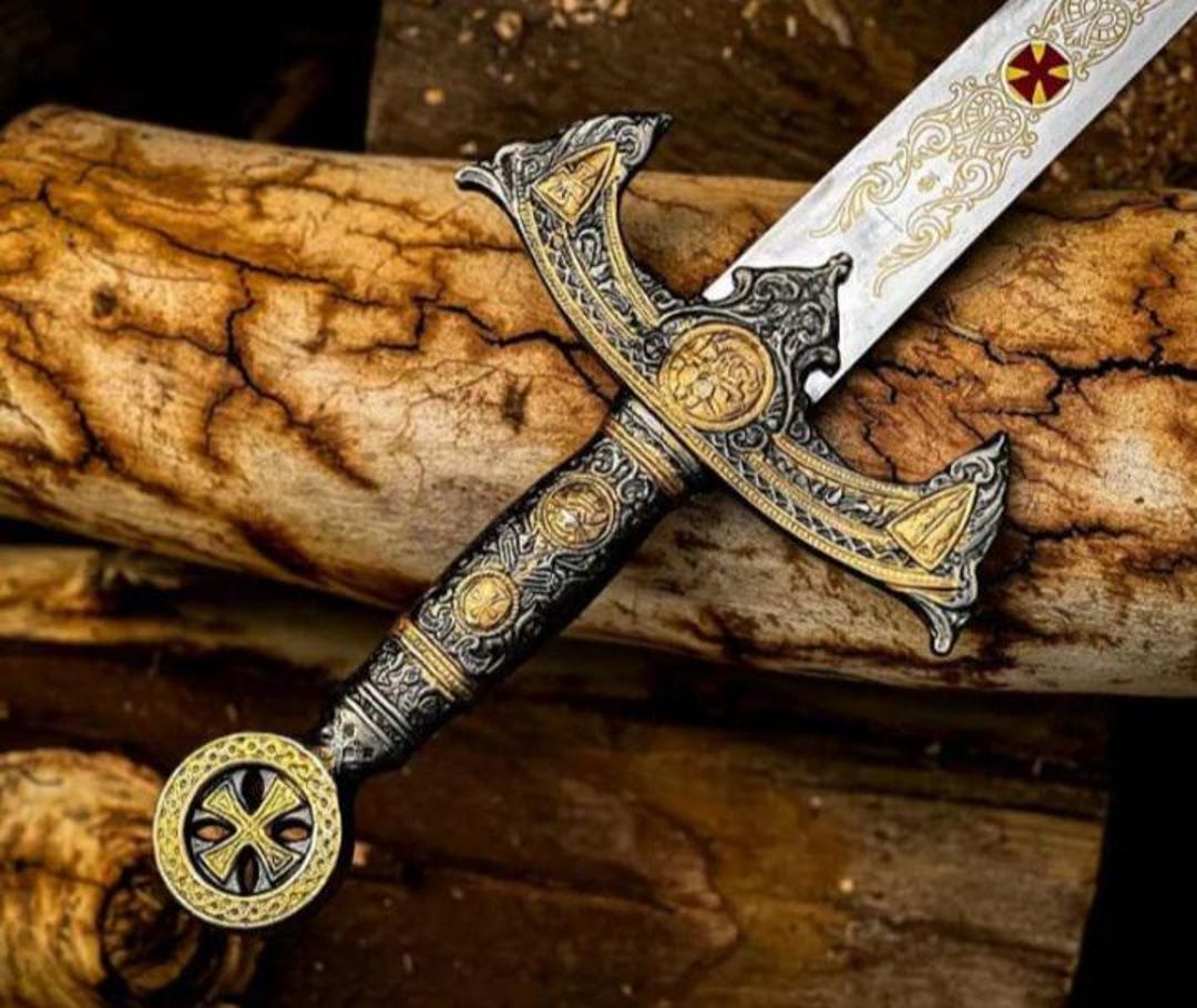 Handmade Knights Templar Stainless Steel Sword With Leather Sheath ...