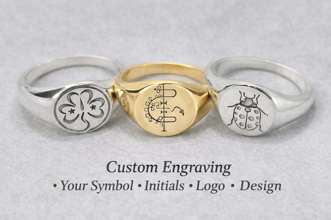 Custom Signet Ring for Men Women, Personalized Actual Drawing Logo Name ...