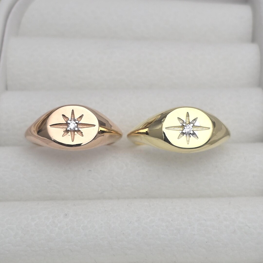 Sterling Silver Polaris Signet Ring, Women Silver Polar Star Ring ...