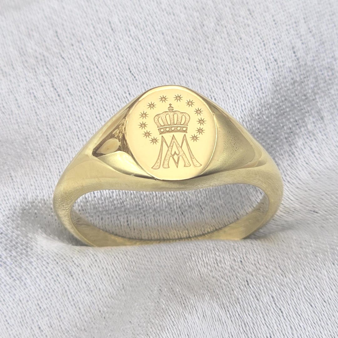 Marian Symbol Signet Ring, Ave Maria Crowned Monogram, Religious ...