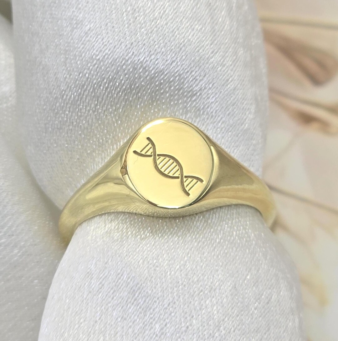DNA Engraved Signet Ring, Gold Plated Personalized Jewelry - Etsy