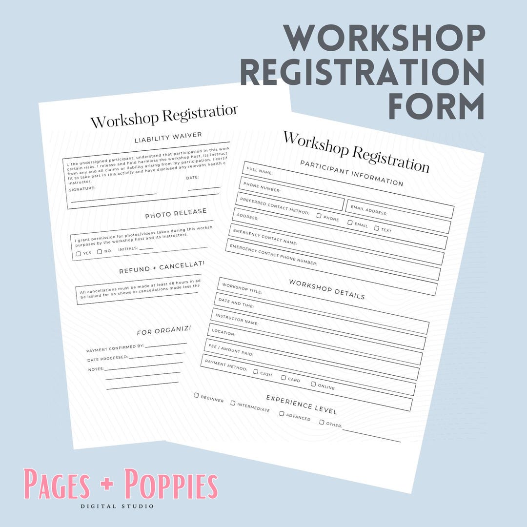 Workshop Registration Form Template for Canva Printable Waiver Form ...