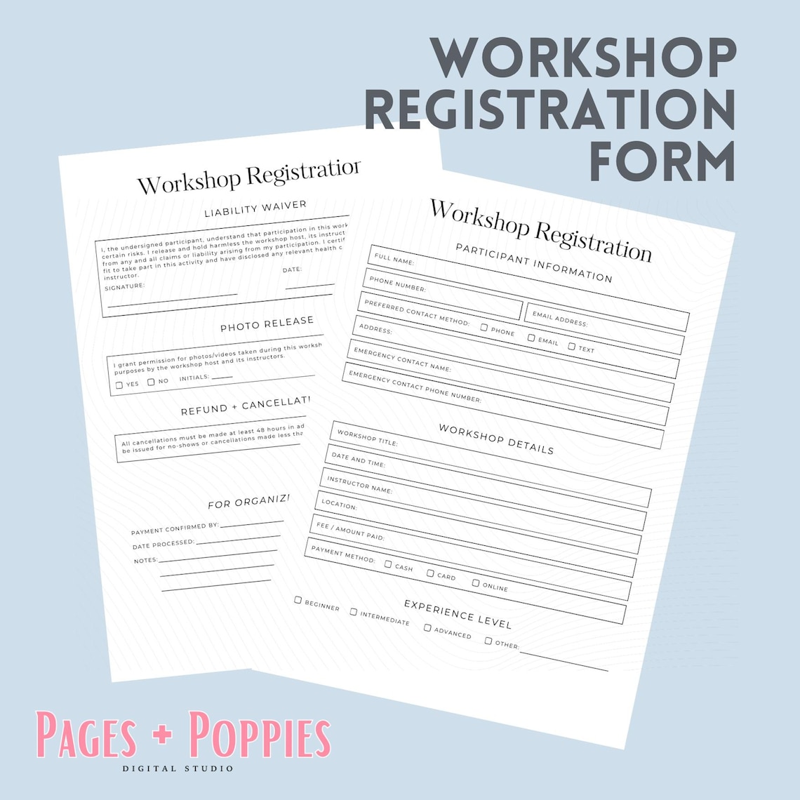 Workshop Registration Form Template for Canva Printable Waiver Form ...