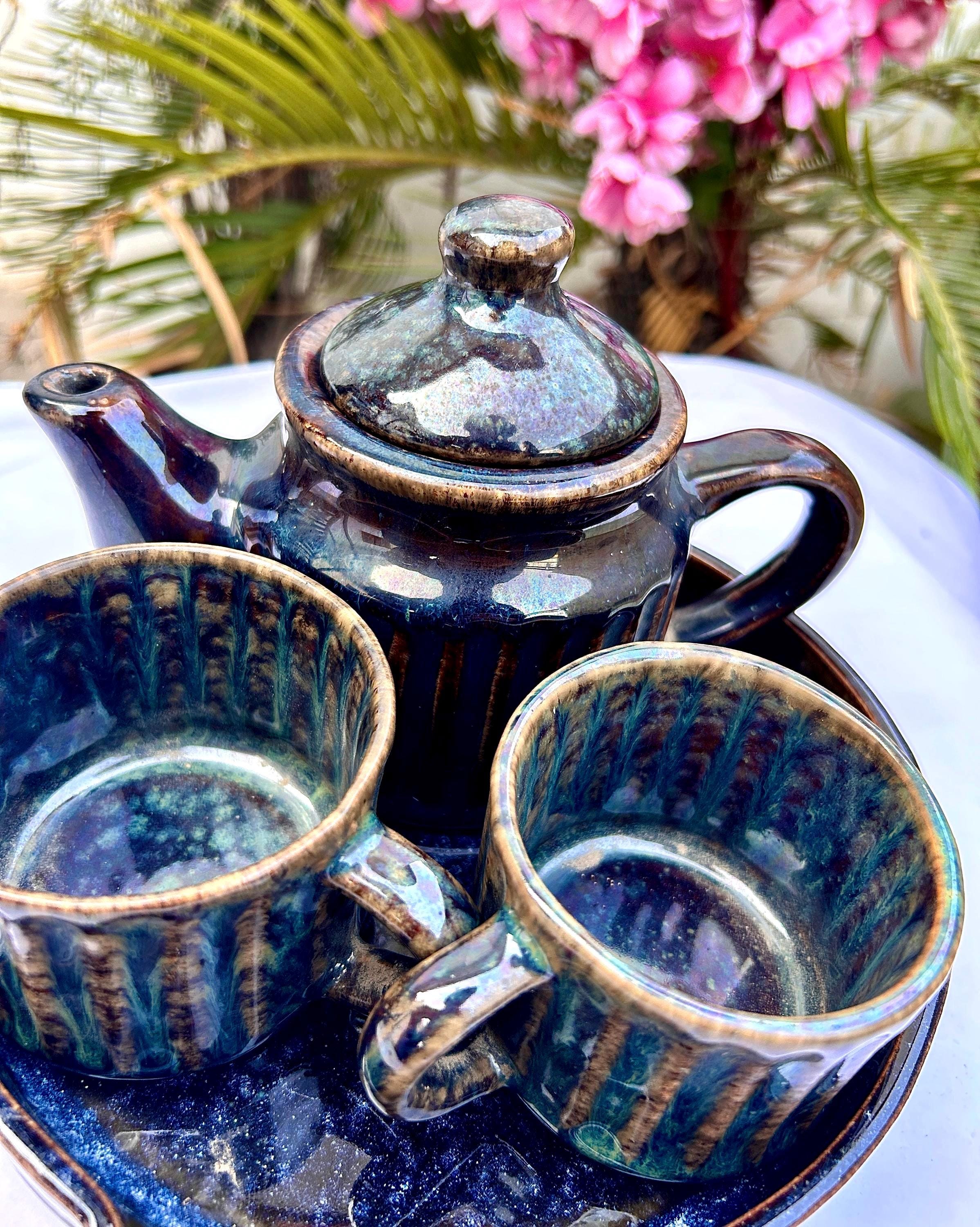 Handmade Blue Japanese Tea Set | Artisan Ceramic Teapot With Cups ...