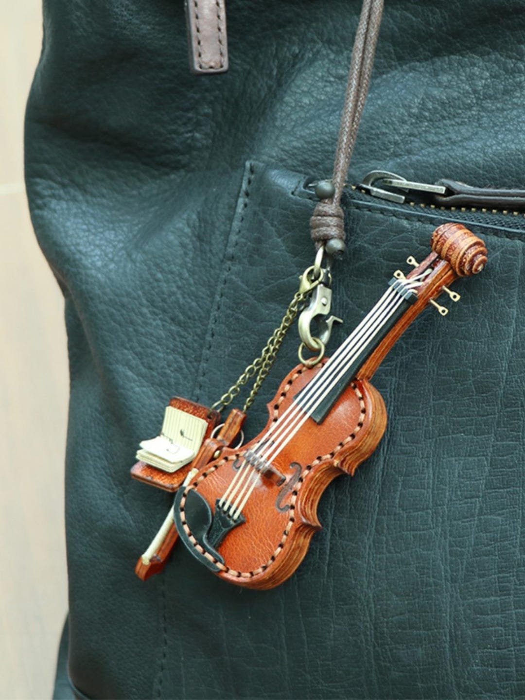 Handmade Leather Violin Bag Charm, Cello Keychain, Double Bass Ornament ...