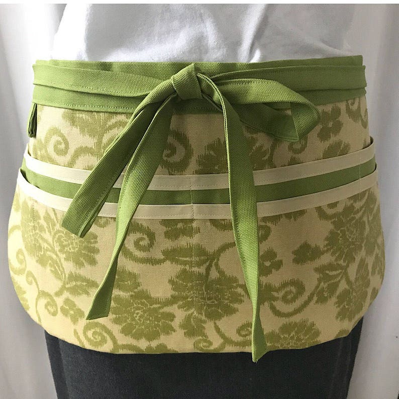 Half Apron with pockets and loop in lime green and cream | Etsy