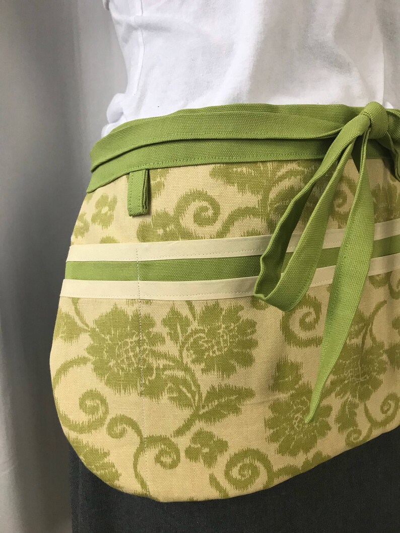 Half Apron with pockets and loop in lime green and cream | Etsy