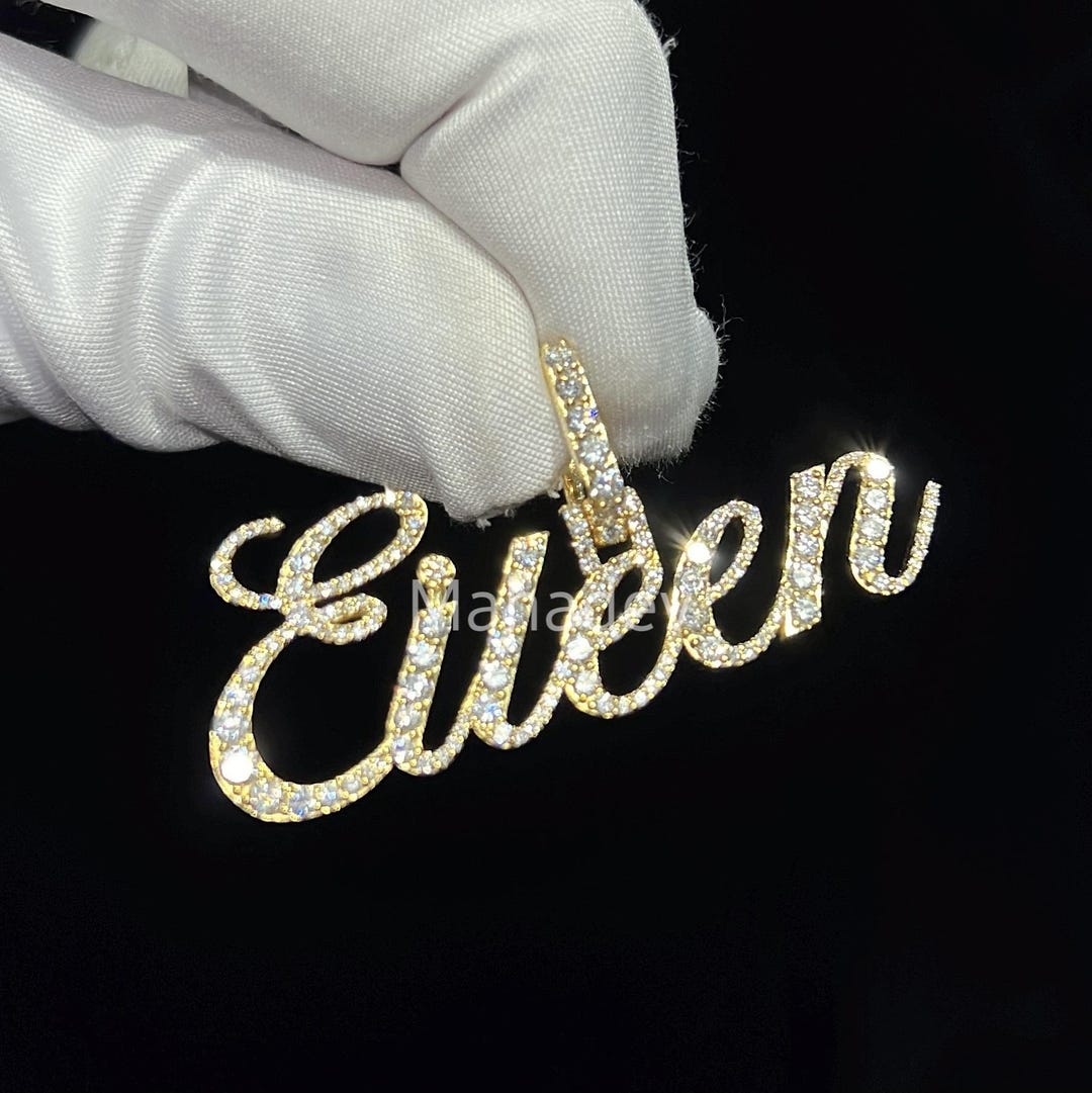 Custom Real Natural Diamond Pendant 14K Yellow Gold , Natural Diamond ...
