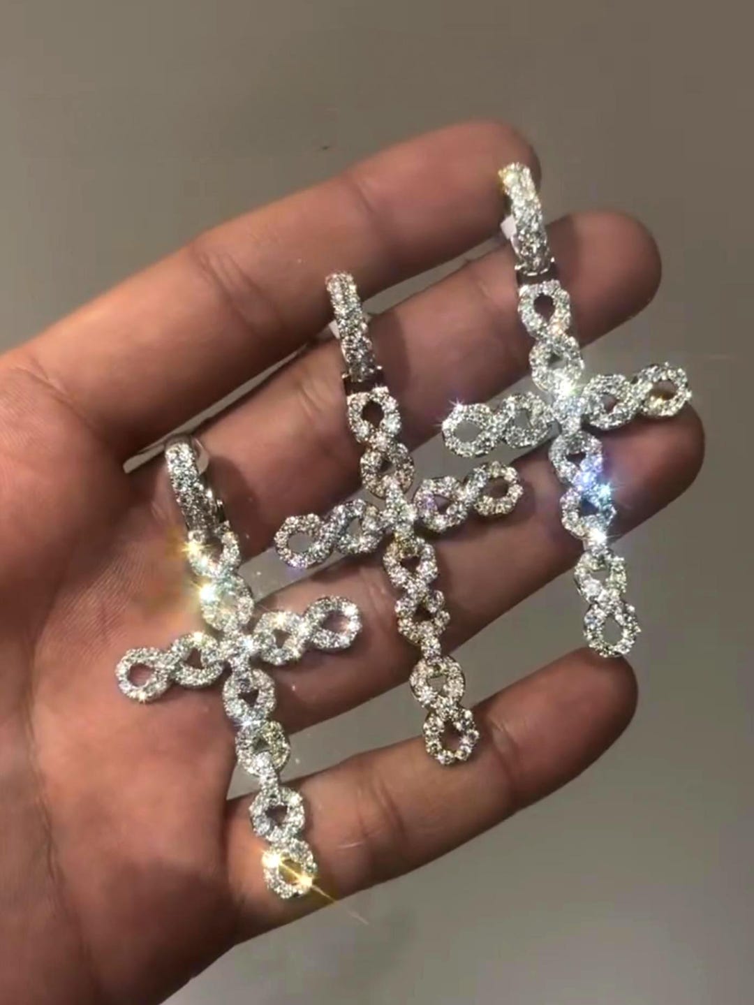 Iced Out Real VVS Lab Grown Diamond Cross Charm Necklace 925 Silver ...