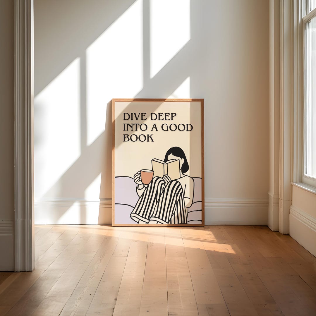 Reading Wall Art Print, Book Lover Decor, Cozy Reading Art, Coffee and ...