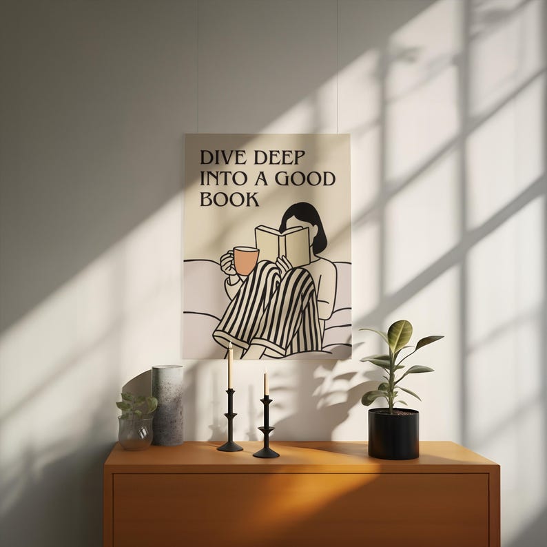 Reading Wall Art Print, Book Lover Decor, Cozy Reading Art, Coffee and ...