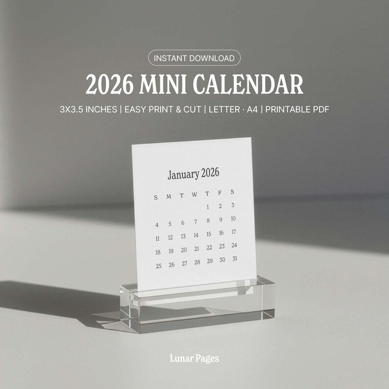 Small Calendar 2026 | Mini Desk Calendar Template | Minimalist Pocket ...