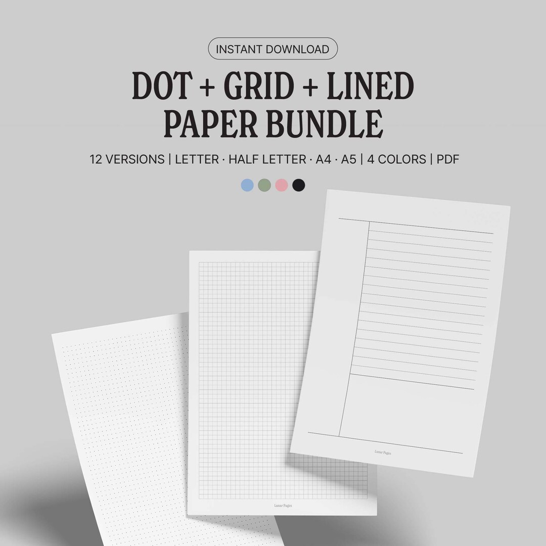 Printable Ruled & Graph Paper Bundle | Dot Grid Paper | Cornell Notes ...