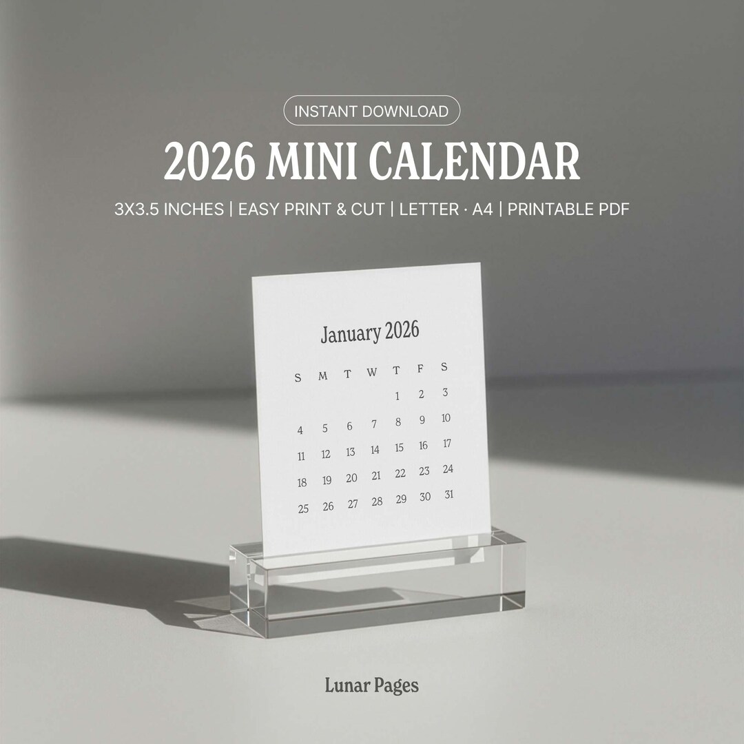 Small Calendar 2026 | Mini Desk Calendar Template | Minimalist Pocket ...
