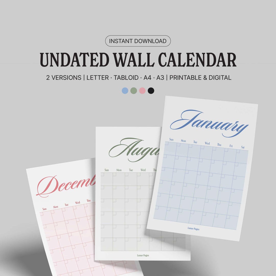 Large Wall Calendars Printable | 12 Month Perpetual Calendar Template ...