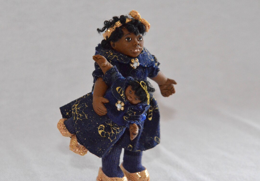 1/12 Scale Dollhouse Miniature Doll Black/african American Girl ...