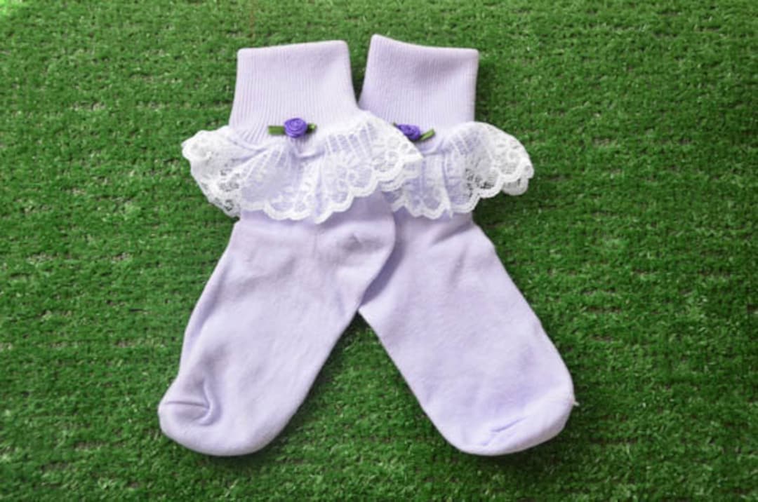 Lavender Lace Socks With Rose for Little Girls Size 7-8 - Etsy