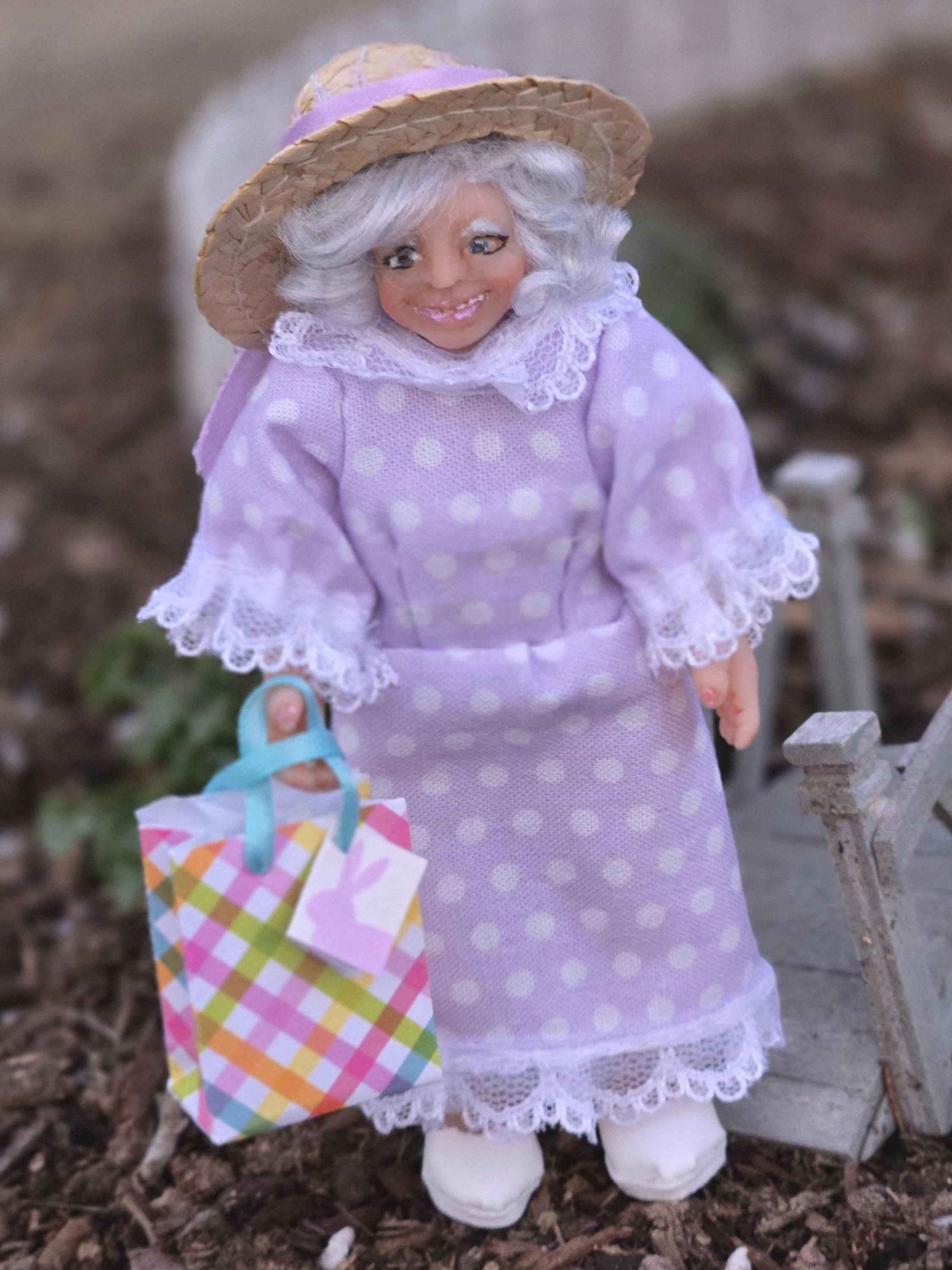 1/12 Scale Posable Dollhouse Miniature Woman Grandma Doll - Handmade ...
