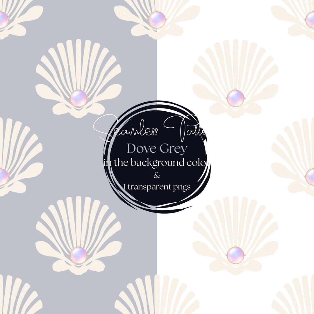 Sophisticated Grey Coastal Seamless Design, Hand-drawn Luxury Pearl ...