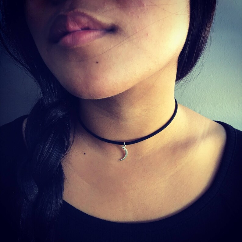 Sterling Silver Crescent Moon Vegan Suede Choker/ Necklace. - Etsy
