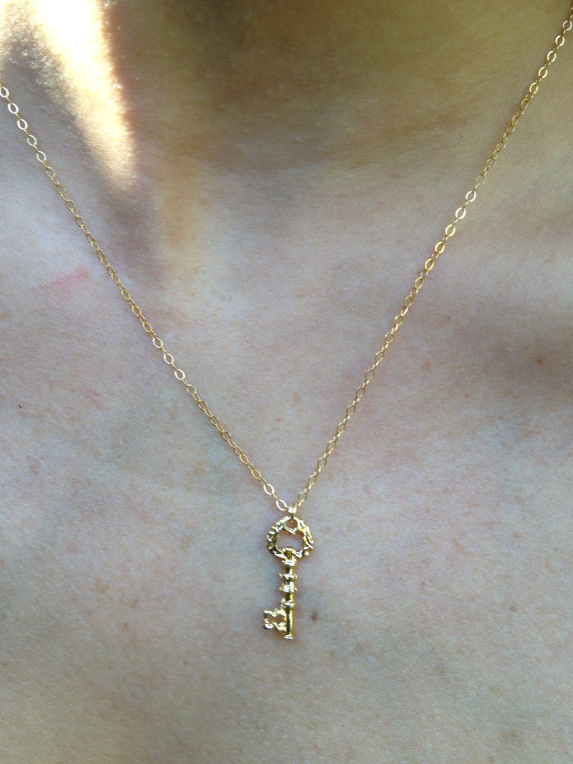 Tiny Gold Skeleton Key Necklace/choker 14k Gold Filled Petite - Etsy