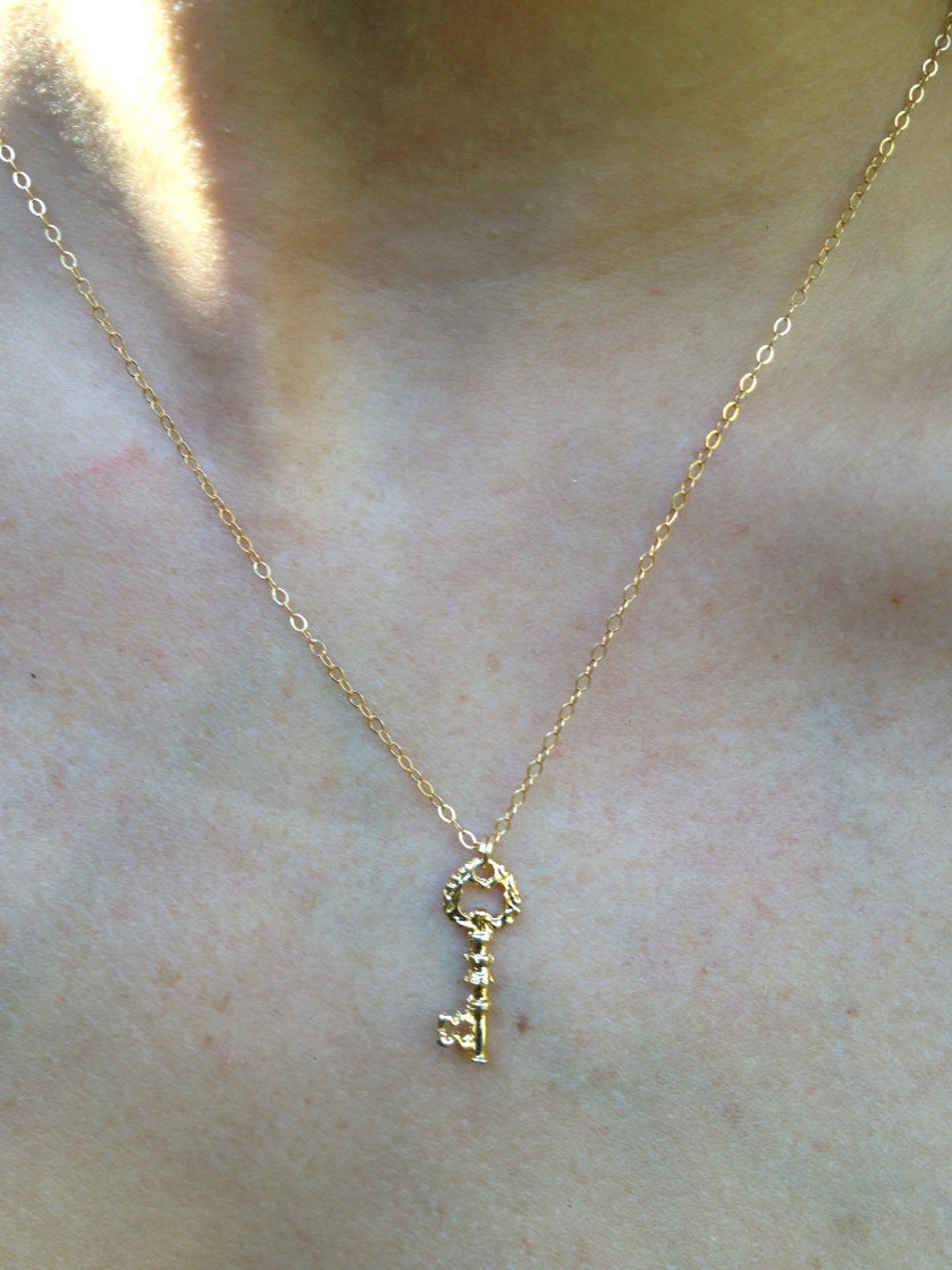 Tiny Gold Skeleton Key Necklace/choker 14k Gold Filled Petite - Etsy