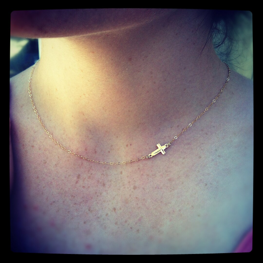 Trendy Hollywood Style Tiny Sideways Cross With 14K Gold-filled Chain ...