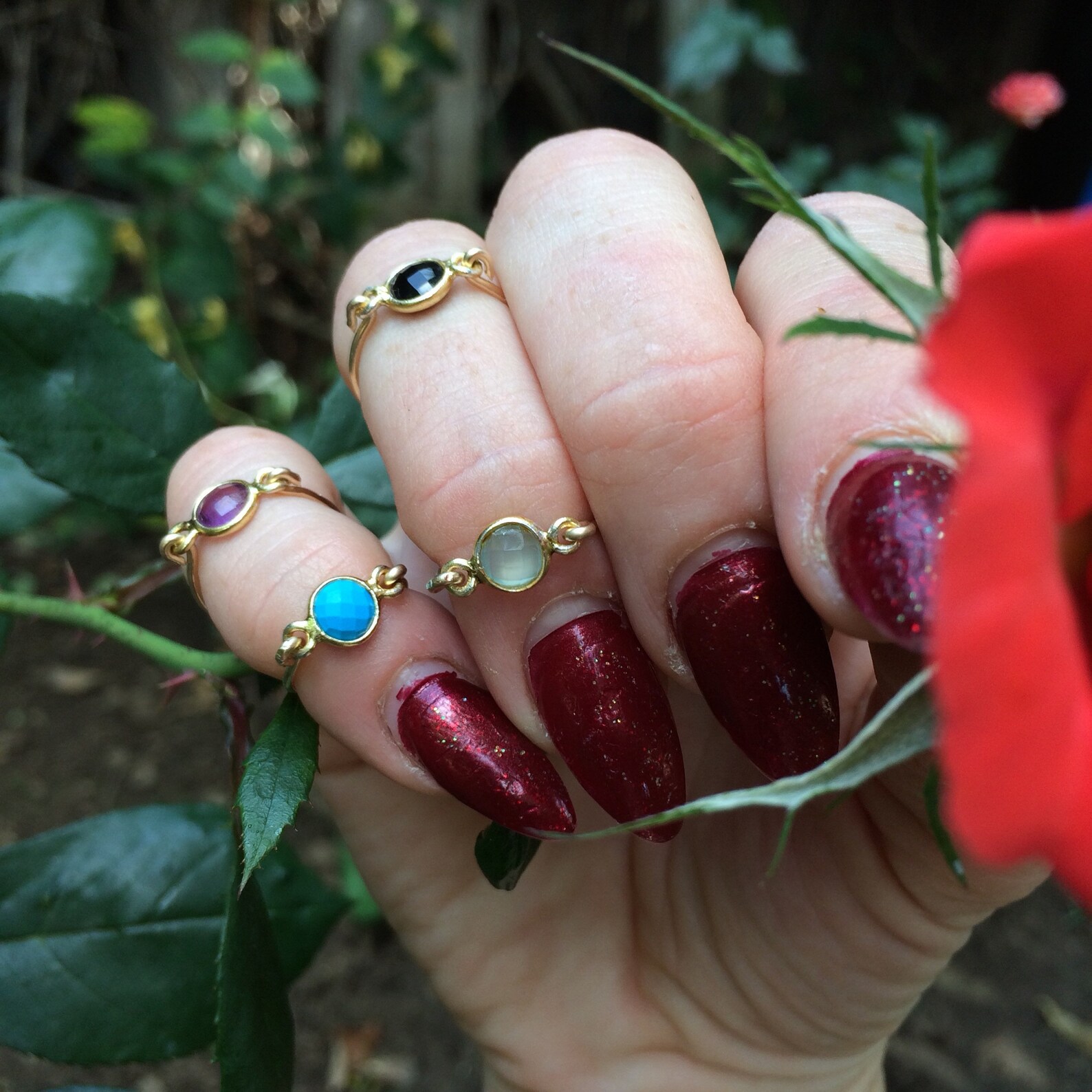 3 Tiny Sterling Silver or Gold Gemstone Stackable Rings. | Etsy