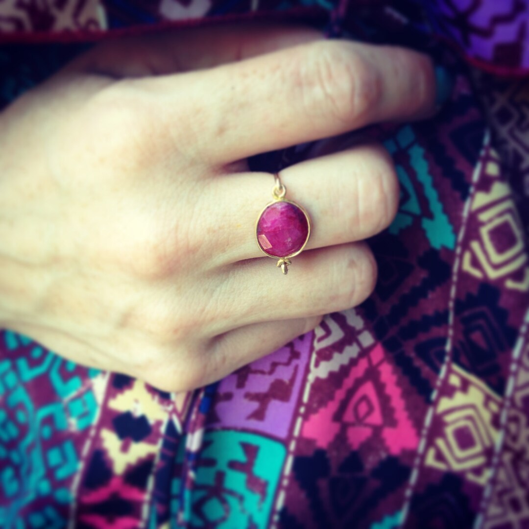 Gold or Silver RUBY Gemstone Ring, Gypsy/boho Style. Beautiful Fuschia ...
