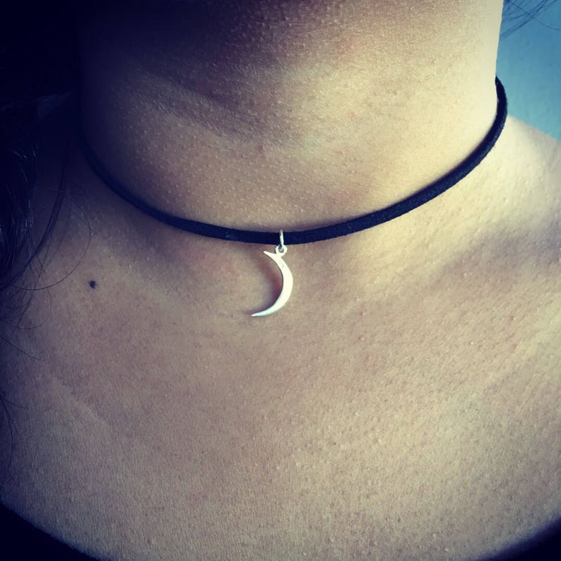 Sterling Silver Crescent Moon Vegan Suede Choker/ Necklace. - Etsy