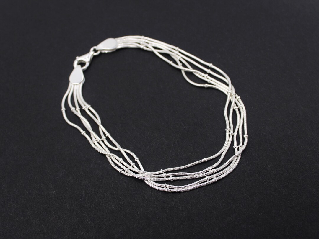 Beaded Snake Chain Sterling Silver Bracelet, Multi Strand - Etsy