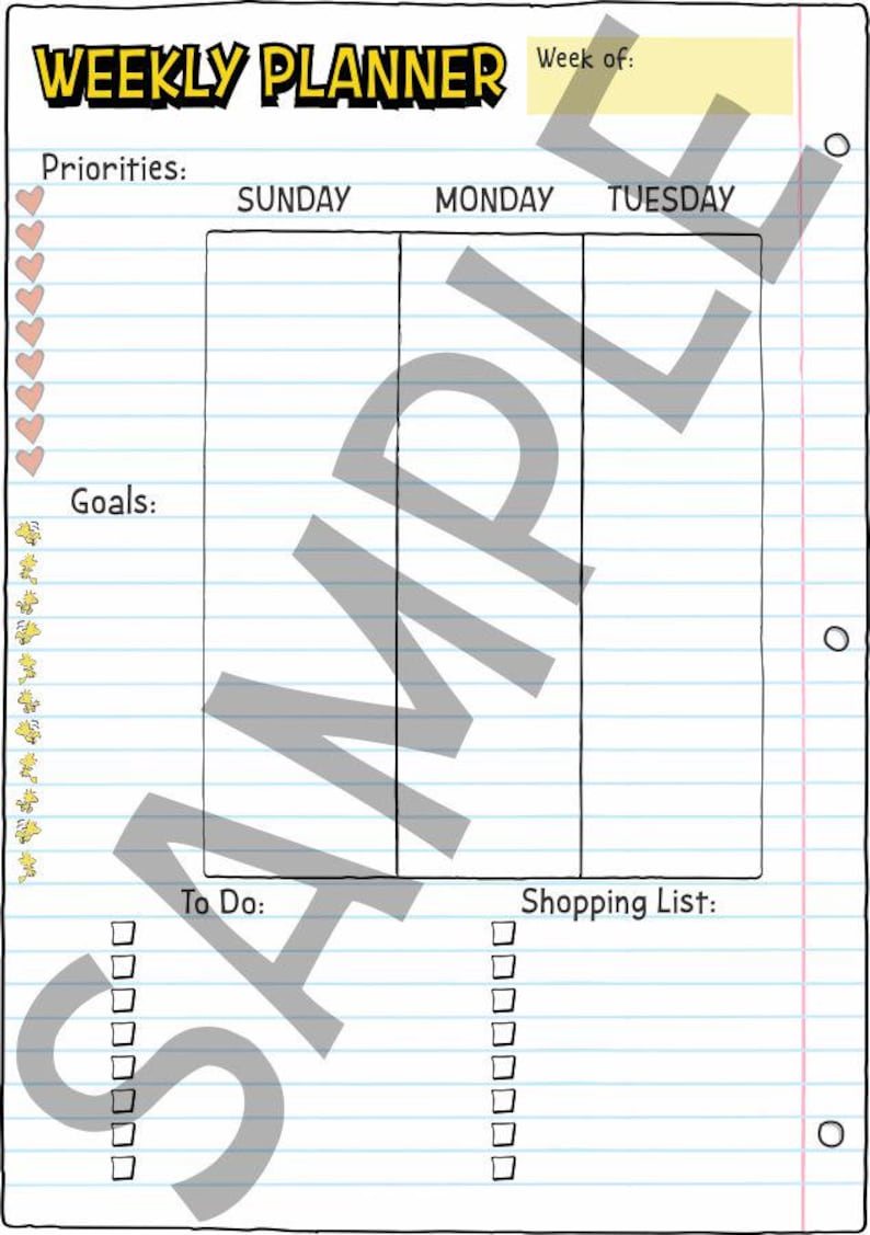 Snoopy Peanuts Weekly and Daily Planner Printable PDF, 4 Sizes, Digital ...