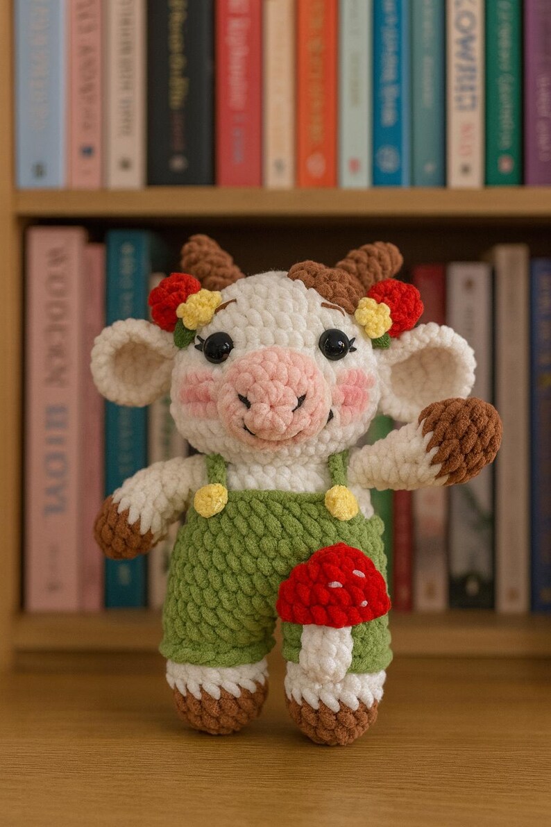 Cute Cow Crochet Pattern PDF, Amigurumi Cow in Green Overalls, Crochet ...