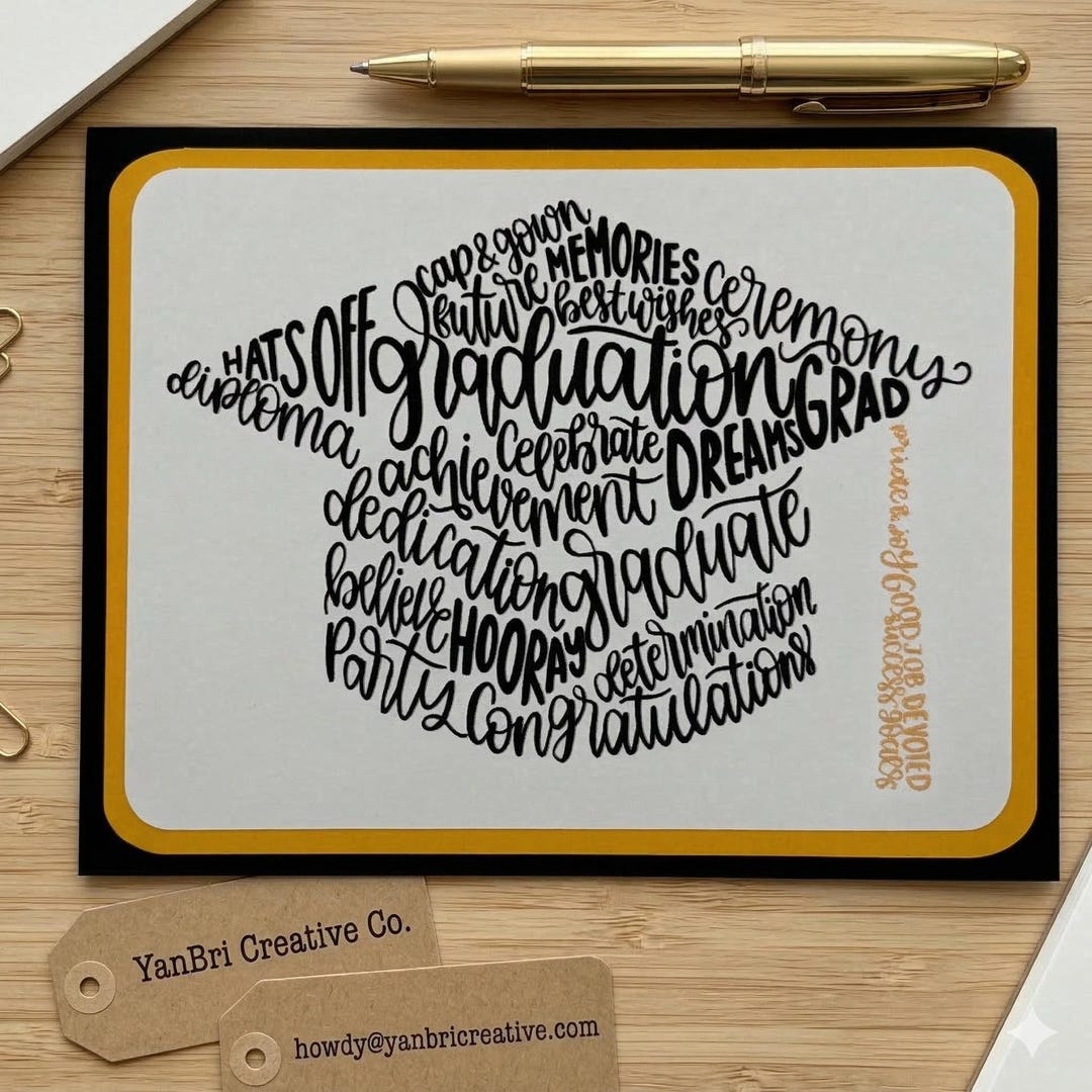Graduation Card – Mortarboard Word Art, Black and Gold Grad Note - Etsy