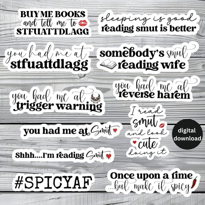 Bookish Smut Stickers Bundle, Spicy Reader PNG (digital Download) - Etsy