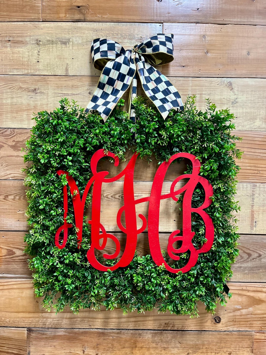 Monogrammed Square Boxwood Wreath - Etsy
