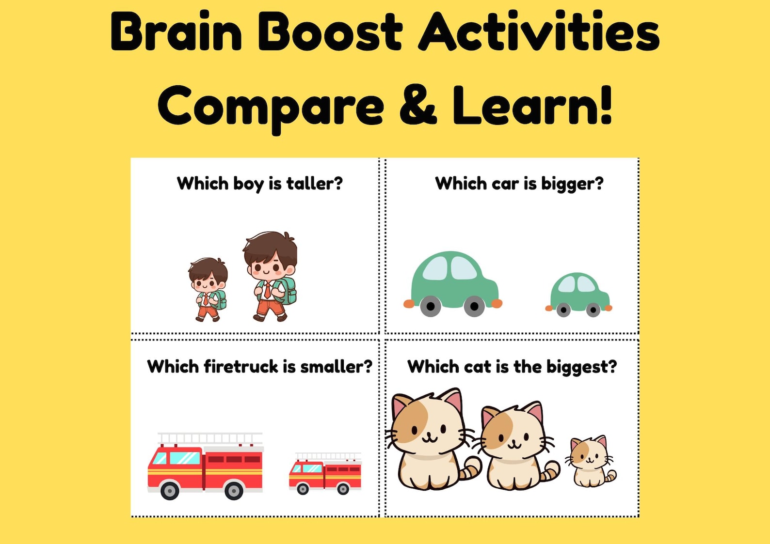 Toddler Comparison Flashcards Printable PDF, Preschool Big Small ...
