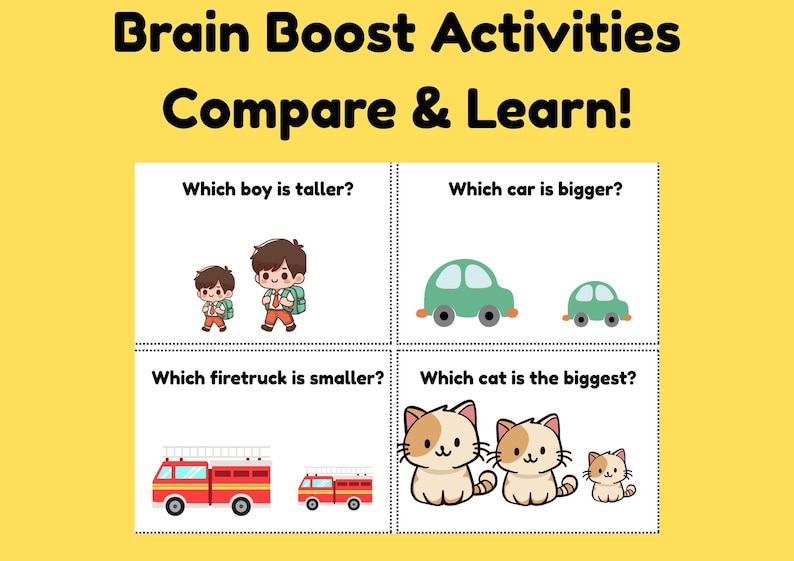 Toddler Comparison Flashcards Printable PDF, Preschool Big Small ...