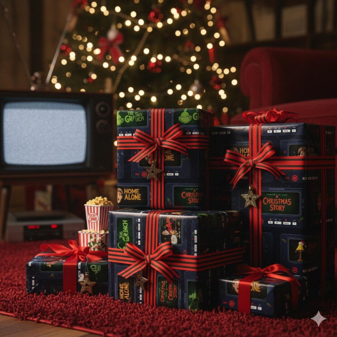 Holiday Movie Wrapping Paper | Christmas Gift Wrap, Fun Holiday Decor ...