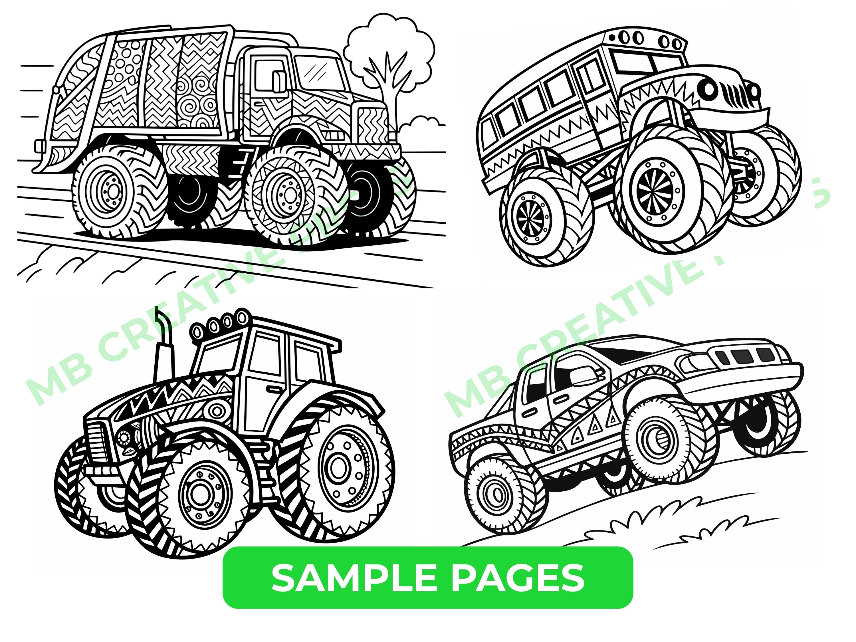 Monster Truck Coloring Pages for Kids - Mandala & Zentangle-inspired ...