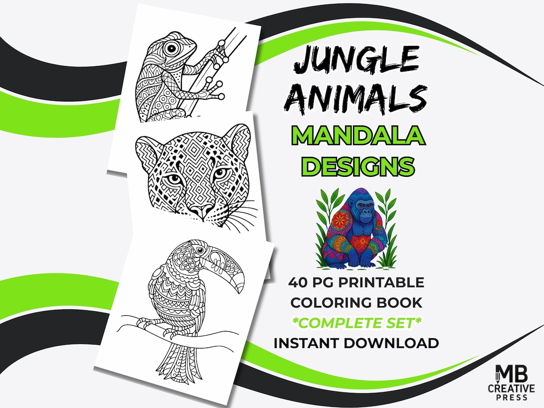 Printable Jungle Animals Coloring Pages for Kids Ages 8–12 | Mandala ...
