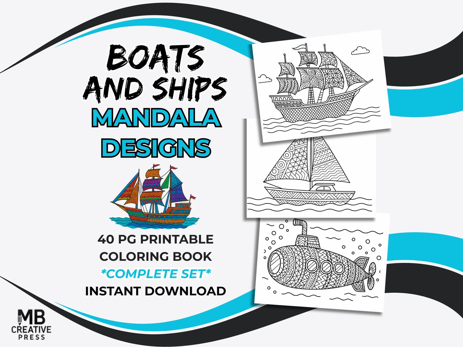 Boats and Ships Coloring Pages for Kids Ages 8-12 - Mandala & Zentangle ...