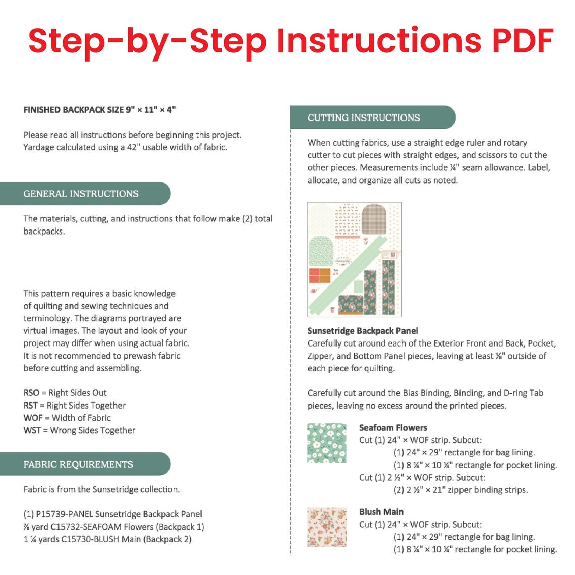2 Backpack PDF Sewing Pattern Instant Download With Step-by-step ...